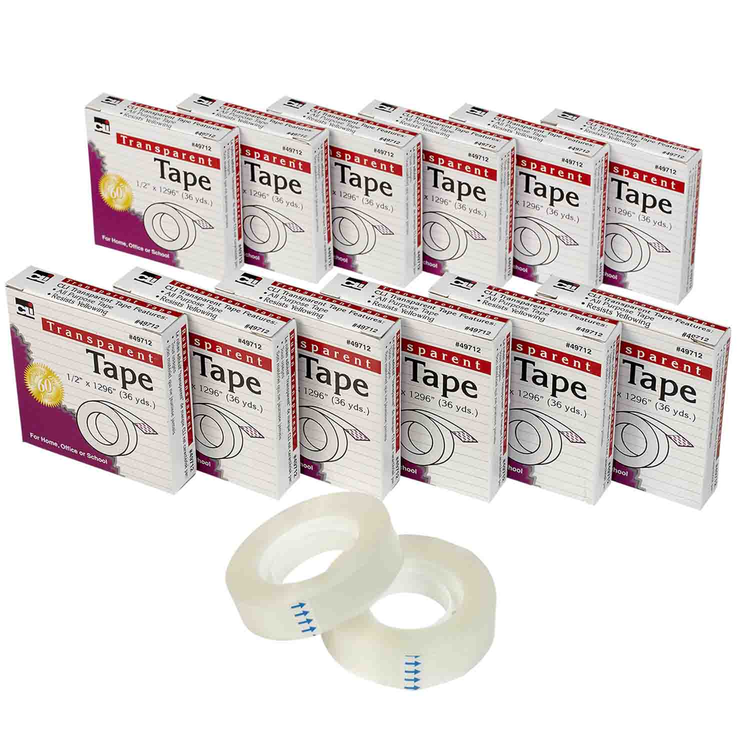 "Transparent Tape, ½""W, 12 Rolls | Becker's School Supplies"