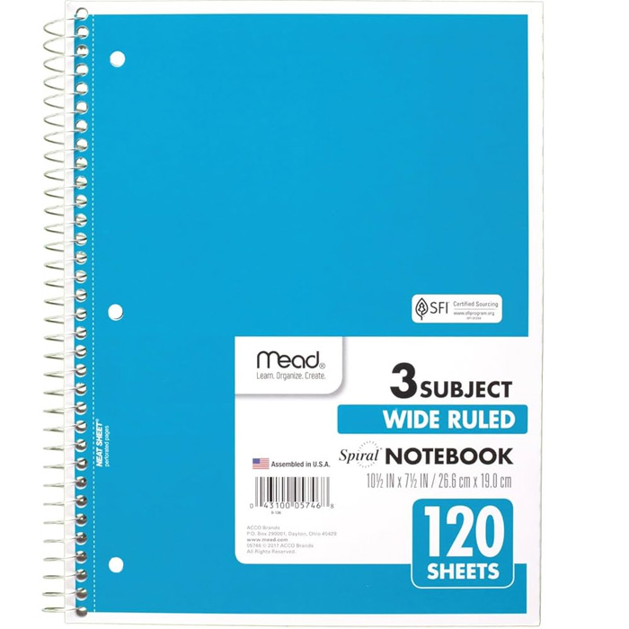 Spiral Notebooks Dozen 3 Subject 120 Sheets | Becker's